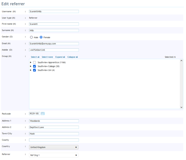 Edit Referrer page – Aptem Help Centre