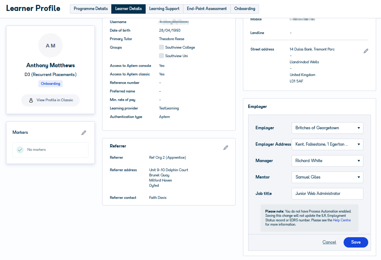 Edit Employer details – Aptem Help Centre
