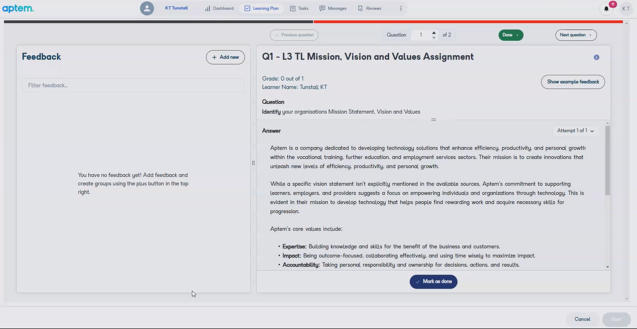 Mark exercises with marking aid – Aptem Help Centre