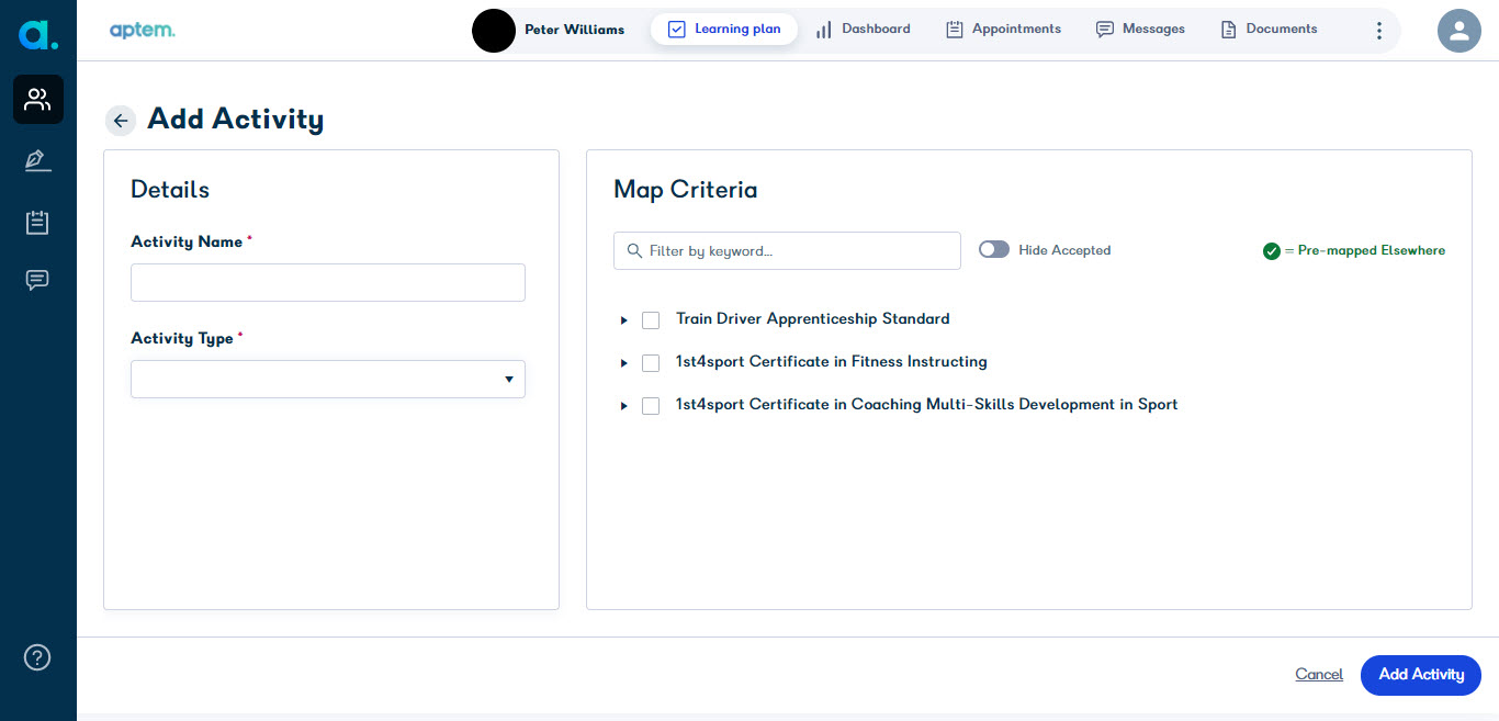 Add activities to an action plan – Aptem Help Centre